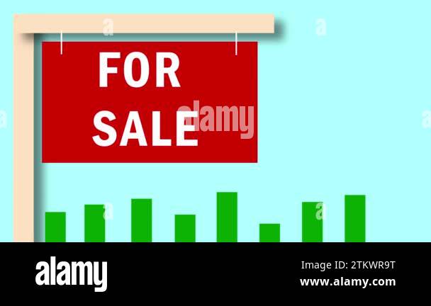 Home for sale sign with graph showing rising prices animation Stock ...