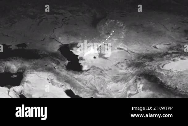 Rocket launch, bomb and trail of missile on black background for war ...