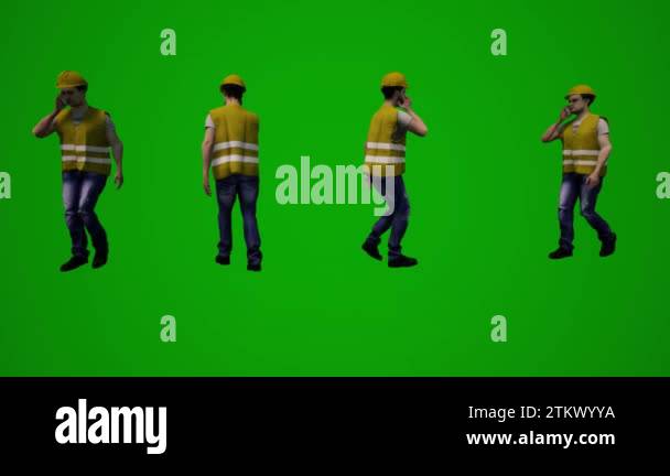 3D several architects and construction workers green screen walking and ...