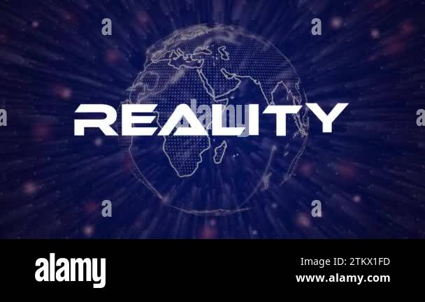 Reality text concept on si-fi particles background. Dot particles ...