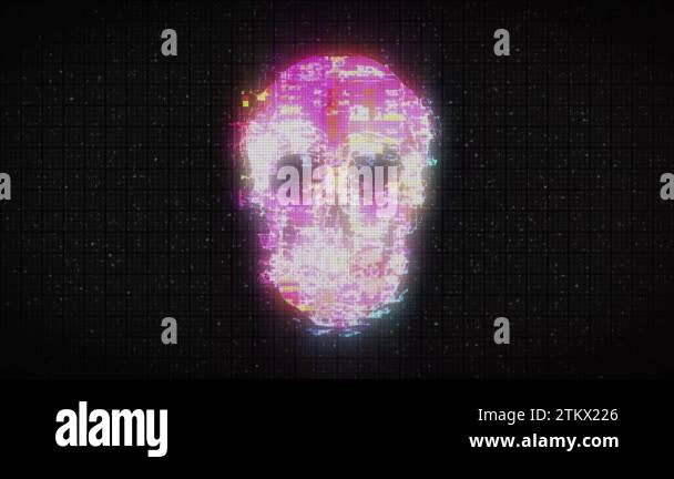 Human Skull on Digital Old TV Screen, Glitch Noise Pixel Interference ...