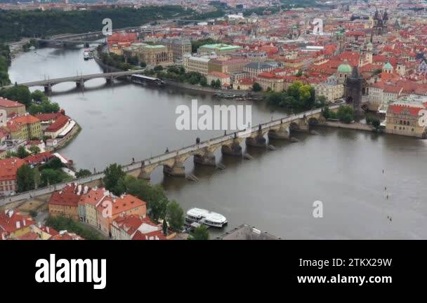 Prague Old Town in Czech Republic with Famous Sightseeing Places in Background. Charles Bridge ...