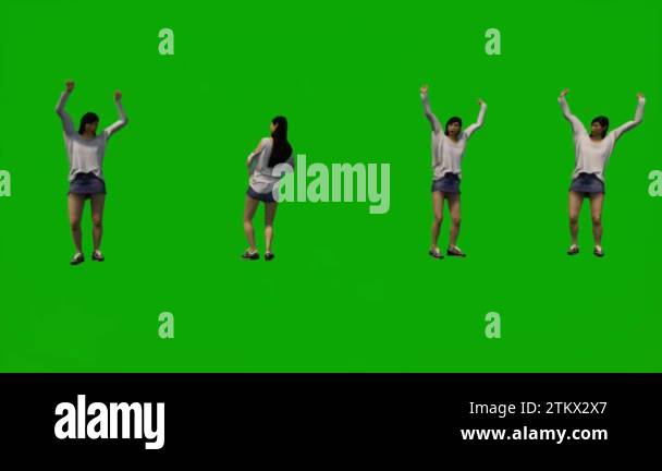 3D animation Asian and Chinese woman green screen dancing and ...