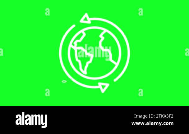 Animated world trip white line icon. Flying around world. Transport ...