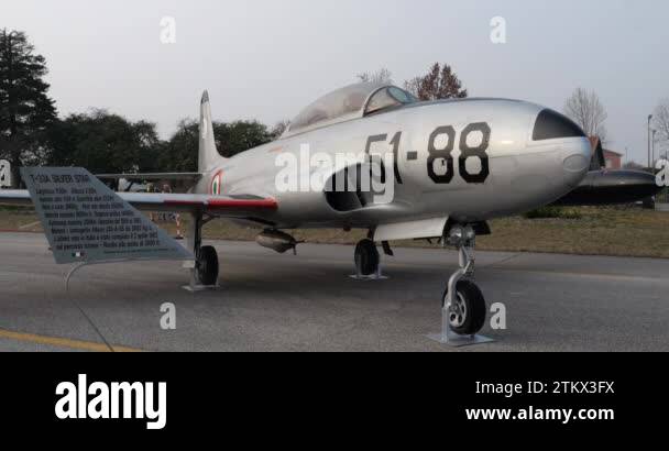 Military american jet trainer airplane of 1940s and 1950s parked ...