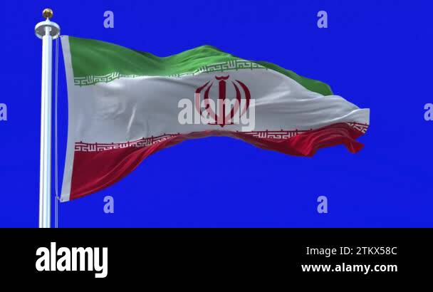 Iran national flag waving on a blue background. Seamless 3D render ...