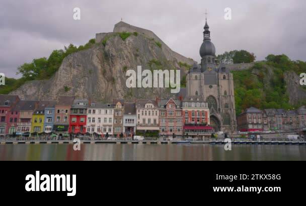Belgium. View of Dinant town, Dinant Citadel and Collegiate Church of ...