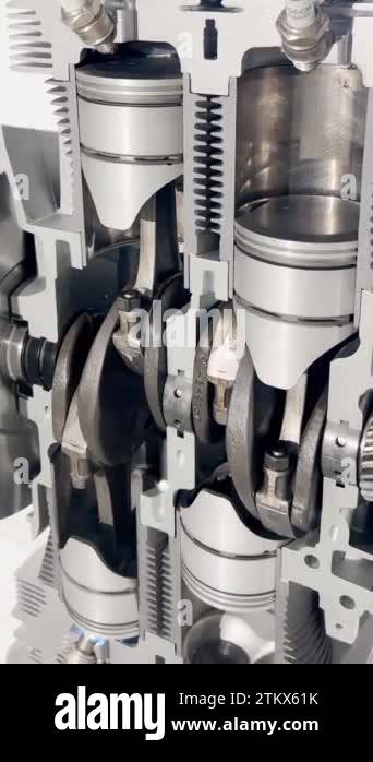 Slow motion, engine pistons, valve and crankshaft working, car engine ...