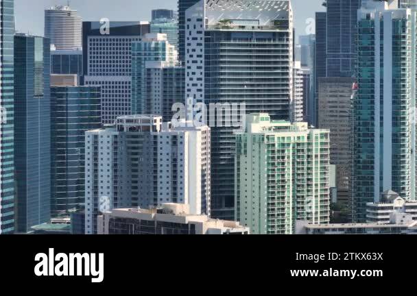 Miami Brickell in Florida, USA. Zoomed closeup telephoto footage. View ...