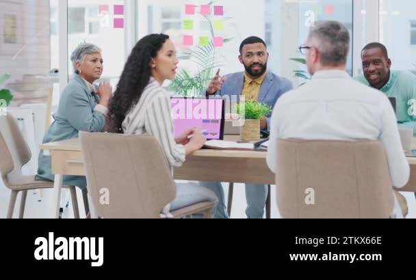 Meeting, discussion and business people brainstorming ideas for project, marketing strategy and ...