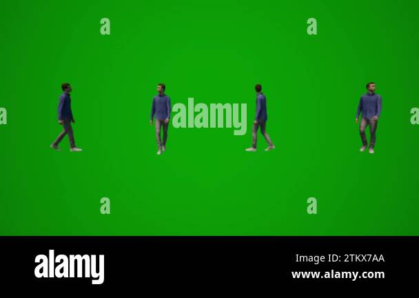 3D young student boy green screen drinking and walking and other ...