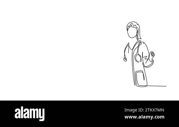 Self drawing animation single line draw group of male doctor and female ...