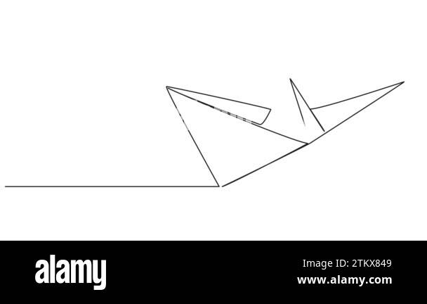 animated continuous single line drawing of origami paper boat, line art ...