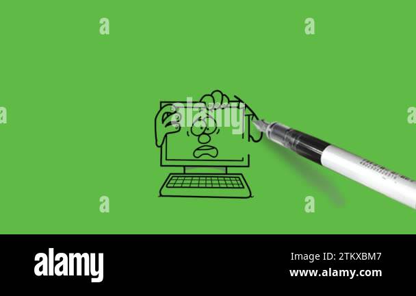 draw two cartoon character young man see behind working computer with ...