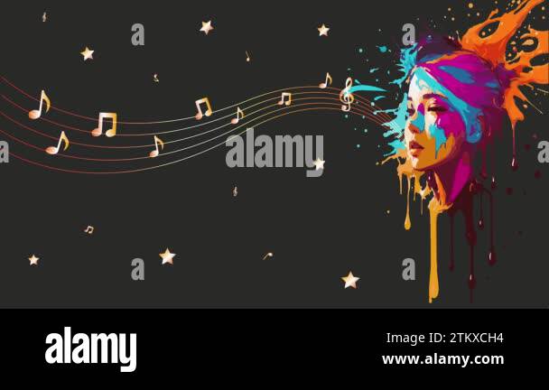 Video image with musical notes floating in the air, vibrating in the ...