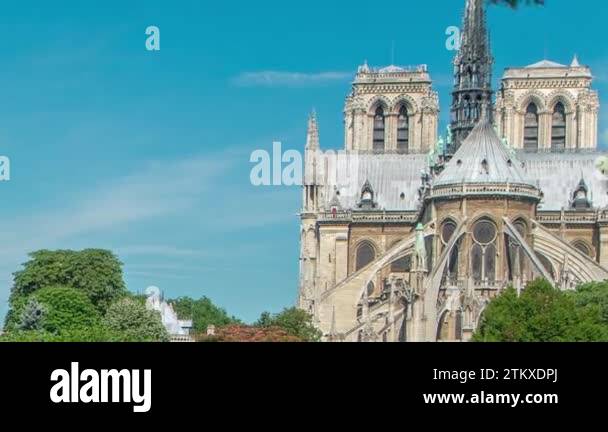 Notre Dame de Paris back side timelapse. One of the most famous symbols ...