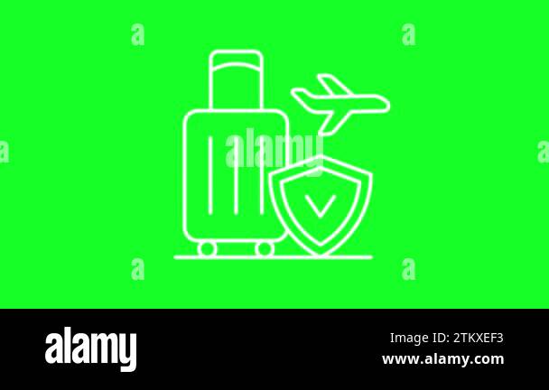 Animated safe travel white line icon. Baggage protection. Plane trip ...