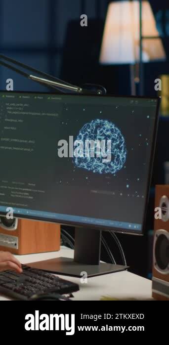 Vertical Video Computer Operator Updating Artificial Intelligence Neural Networks Writing