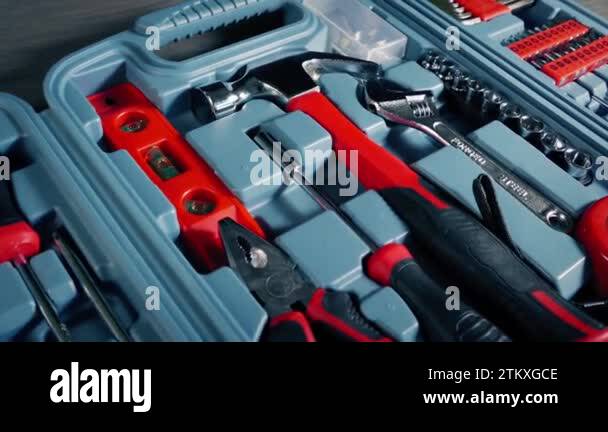 Tool Box Opens With Large Range Of Tools Stock Video Footage - Alamy