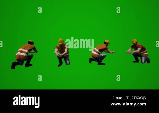3D several architects and buildings green screen sitting and working and digging and resting ...