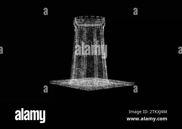 3d Medieval Tower Rotates On Black Bg Object Dissolved White