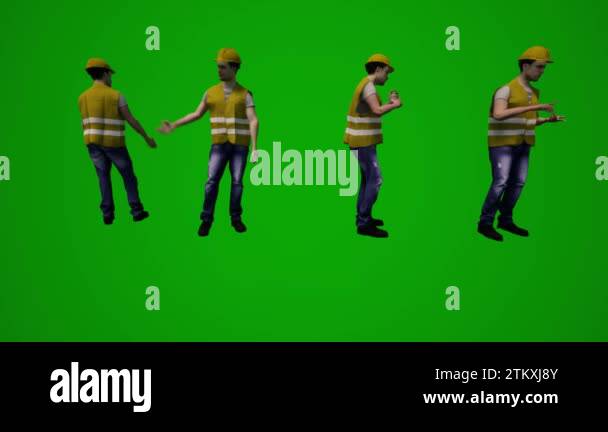 3D several architects and construction workers green screen walking and ...