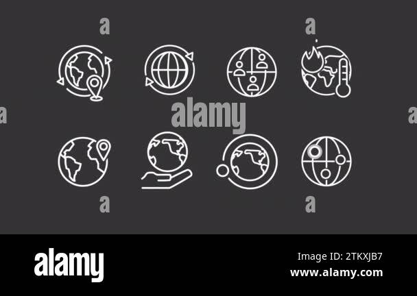 Animated Globe White Line Icons Online Communication Loop Hd Video