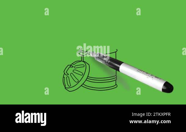 draw cylindrical shape box full of object, article, instrument and tool ...