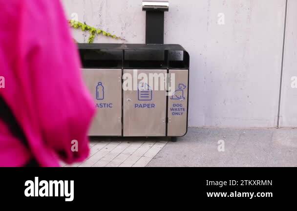 Row of sorting container for plastic bottle, glass, paper, tin cans and ...