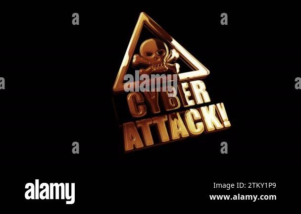 Cyber attack hacking and virus network security breach alert golden ...