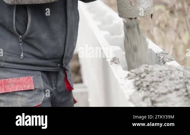 concreting the foundation of the house from the lost formwork Stock ...