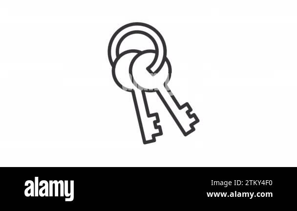 Animated key linear icon. Lock and unlock doors. Private territory access. Protection. Seamless ...