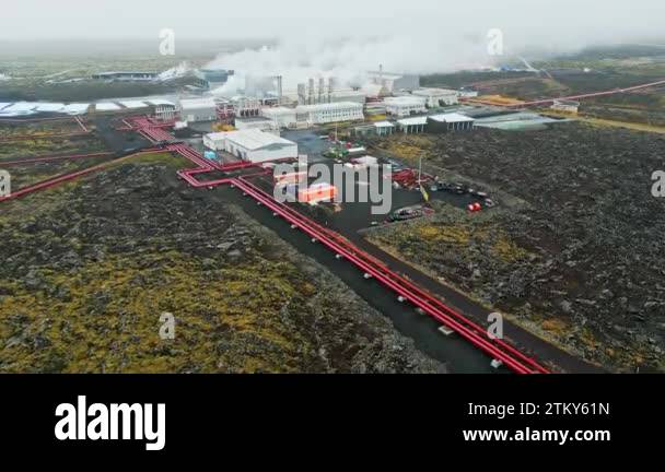 Geothermal Power Plant, hot water power station in Iceland. Steam ...