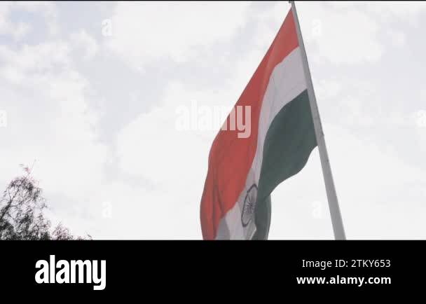 Slow-motion of India flag flying high at Connaught Place with pride in ...