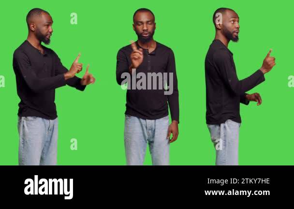 African american man showing no symbol with finger, doing rejection and ...