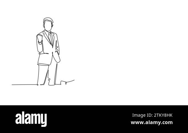 Animated self drawing of continuous line draw group of business man and ...