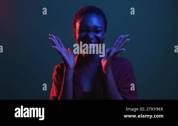 Omg reaction. Success joy. Victory celebration. Red blue neon color ...