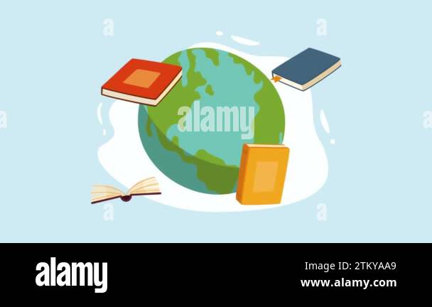 text books library with earth planet animation ,4k video animated Stock ...