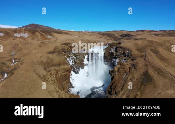Iceland. Nature. Winter frozen waterfall. Famous waterfall. Frozen ...