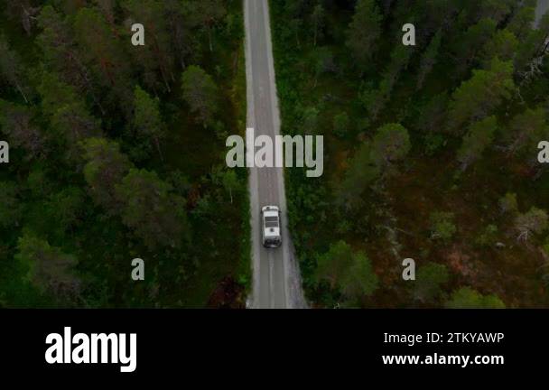 Aerial top down view on off-grid camper van with solar panels system on ...