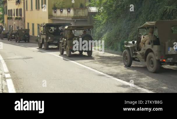 US military vehicles column during a WWII reenactment Stock Video ...
