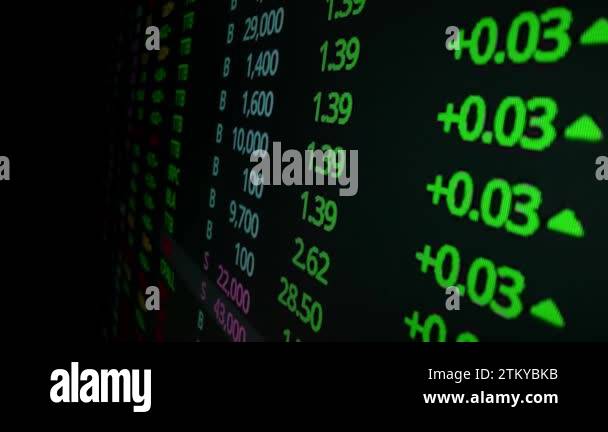 Stock market board on macro shot movement LED screen showing stock ...