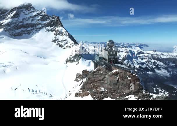 Aerial panorama view of the Sphinx Observatory on Jungfraujoch - Top of ...