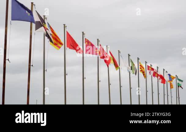 Authentic flags with their masts of all the autonomous communities of ...