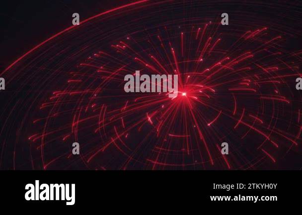 Technological red background with pulses of lines, data flow and ...