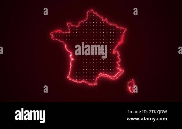 Neon Red France Map Borders Outline Loop Background. Neon Red Colored ...