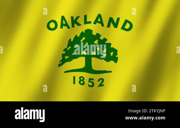Oakland Flag. Flag of Oakland footage video waving in wind. Flag of ...