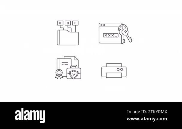 Animated office data linear icons. Corporate information access. Password management. Seamless ...