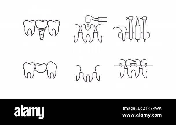 Animated treatment linear icons. Dental surgery and treatment ...