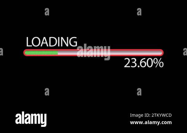 Green loading progress bar downloading pixelated progress. Status bar, processing from 0 to 100 ...